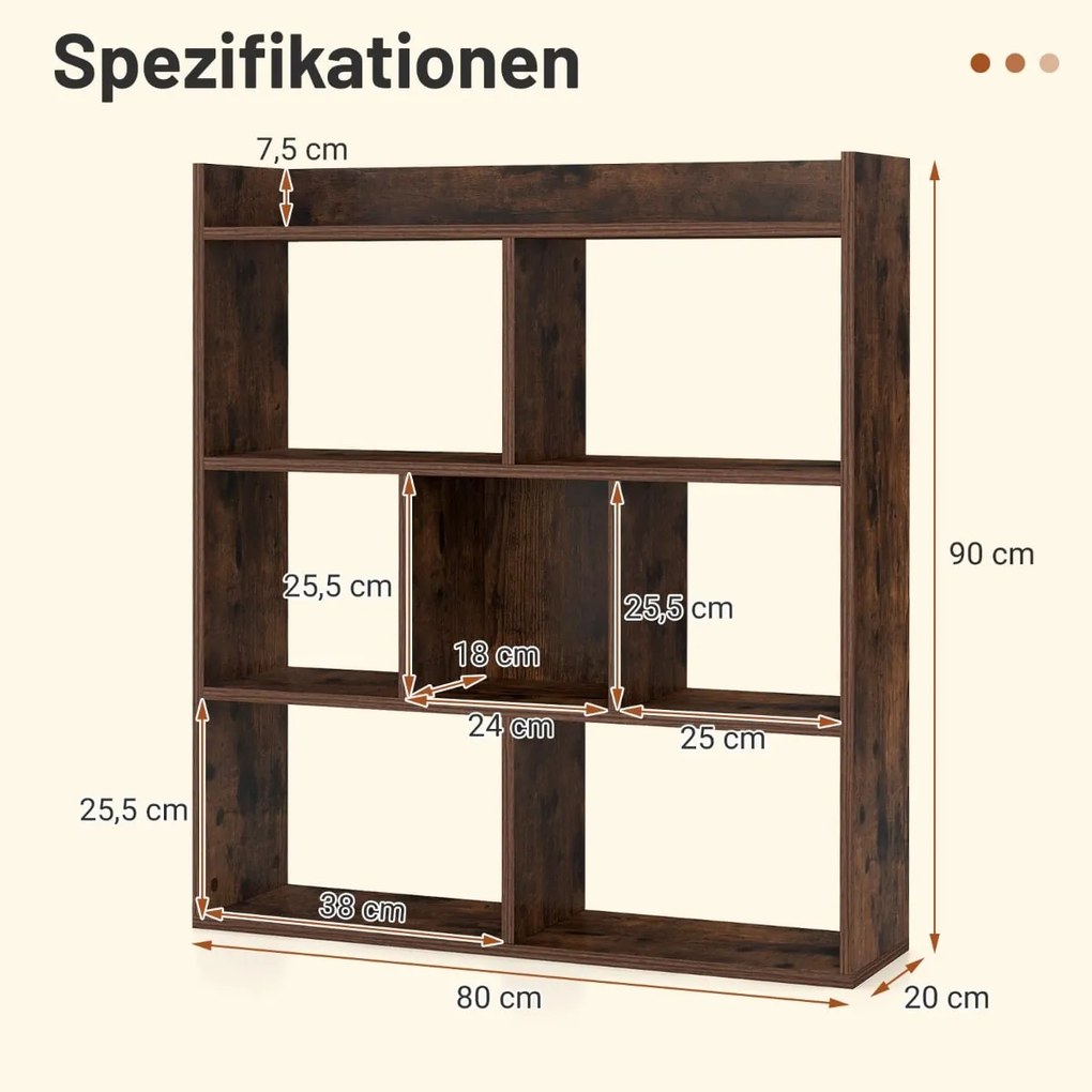 Costway Knihovna s 7 kostkami a otevřeným zadním panelem, horizontálně stojící