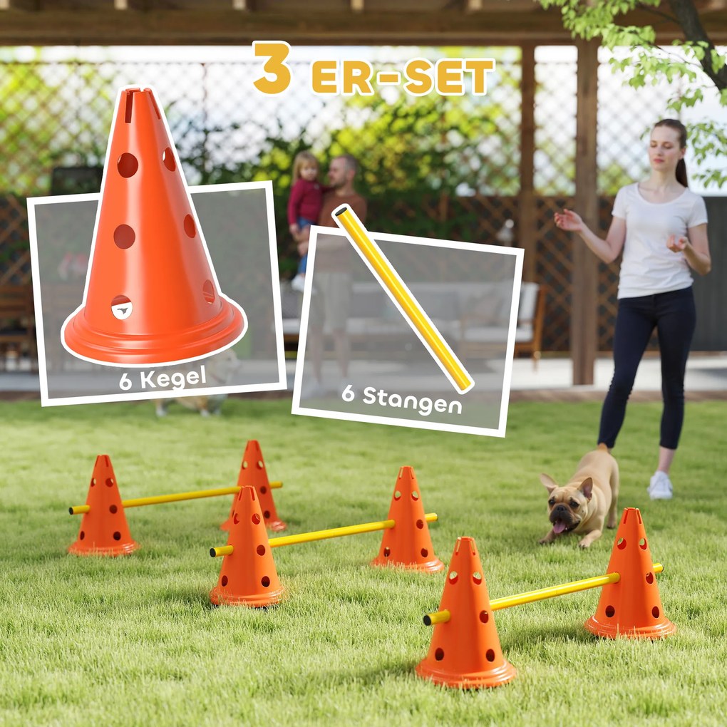 PawHut Agility set pro psy 3-dílné vybavení pro výcvik psů Zásuvná sada překážek se 6 kužely 3 překážky Přepravní taška D07-059V00OG