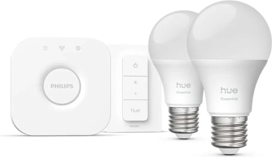 Philips Hue Essential - Chytrá sada se 2 žárovkami, můstkem Bridge a ovladačem 929004235410