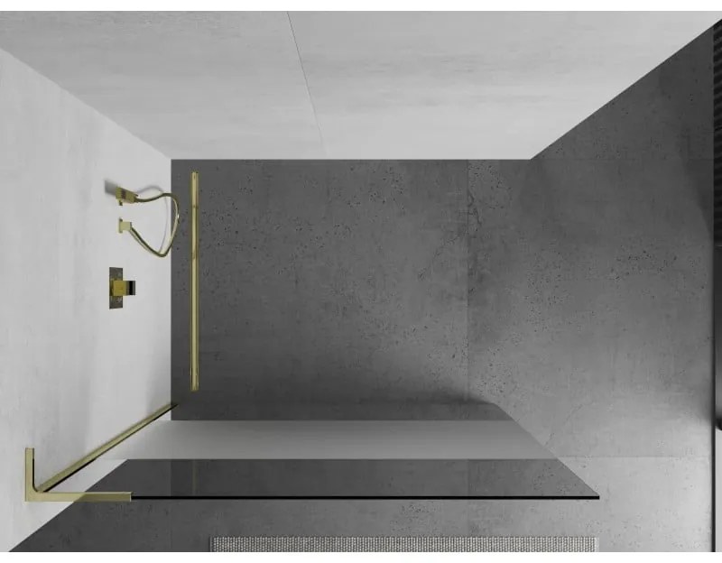 Mexen Kioto L, sprchová zástěna Walk-In 100 x 200 cm, 8mm čiré sklo-námraza, zlatý lesklý profil, 800-100-103-50-35