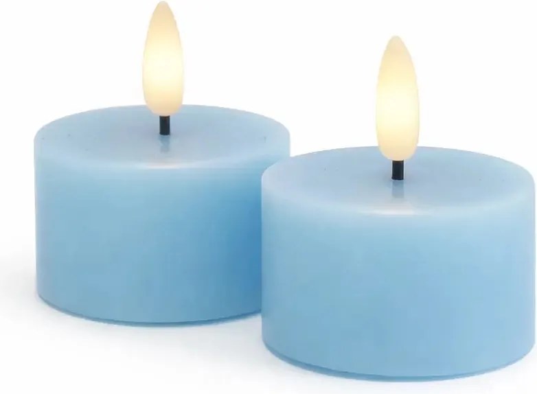 Sada LED čajové svíčky na baterie Sille Tealight, Ø 6 × 3,4 cm, modrá obloha, z pravého vosku, balení 2 ks