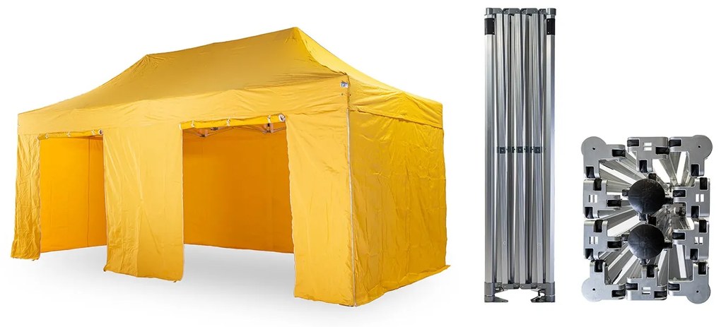 Nůžkový párty stan 4x6 m /4 nohy TENTino BIG HEXAGON Barva opláštění: 4A - ŽLUTÁ