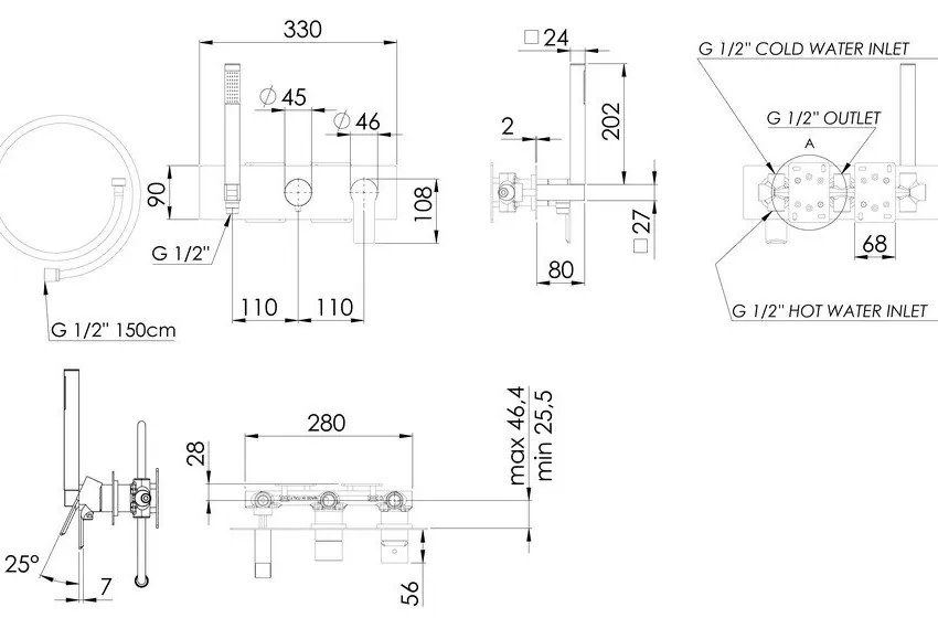 Podomítková sprchová baterie v leskle stříbrné barvě (2 výstupy) Pax – Sapho