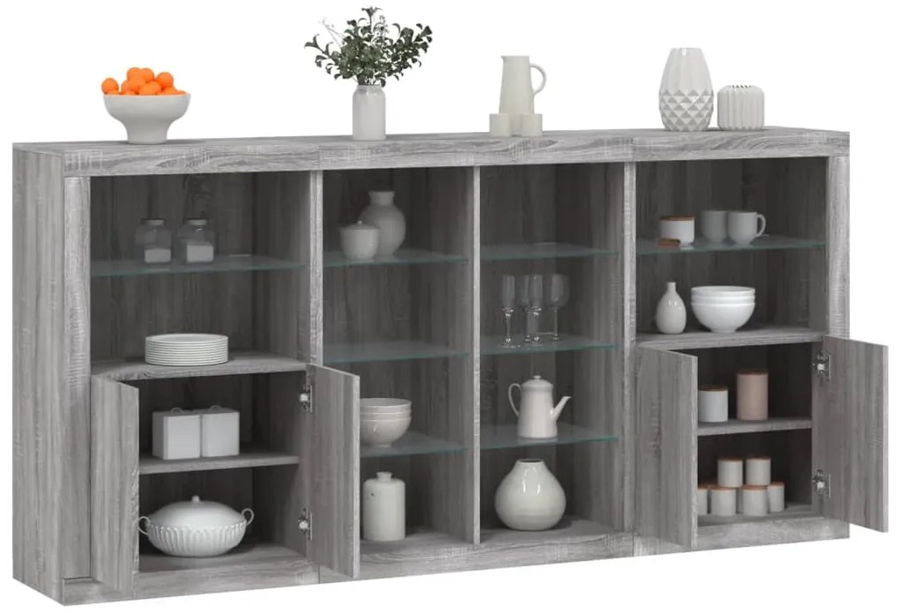 Příborník s LED osvětlením šedý sonoma 202 x 37 x 100 cm 3209189