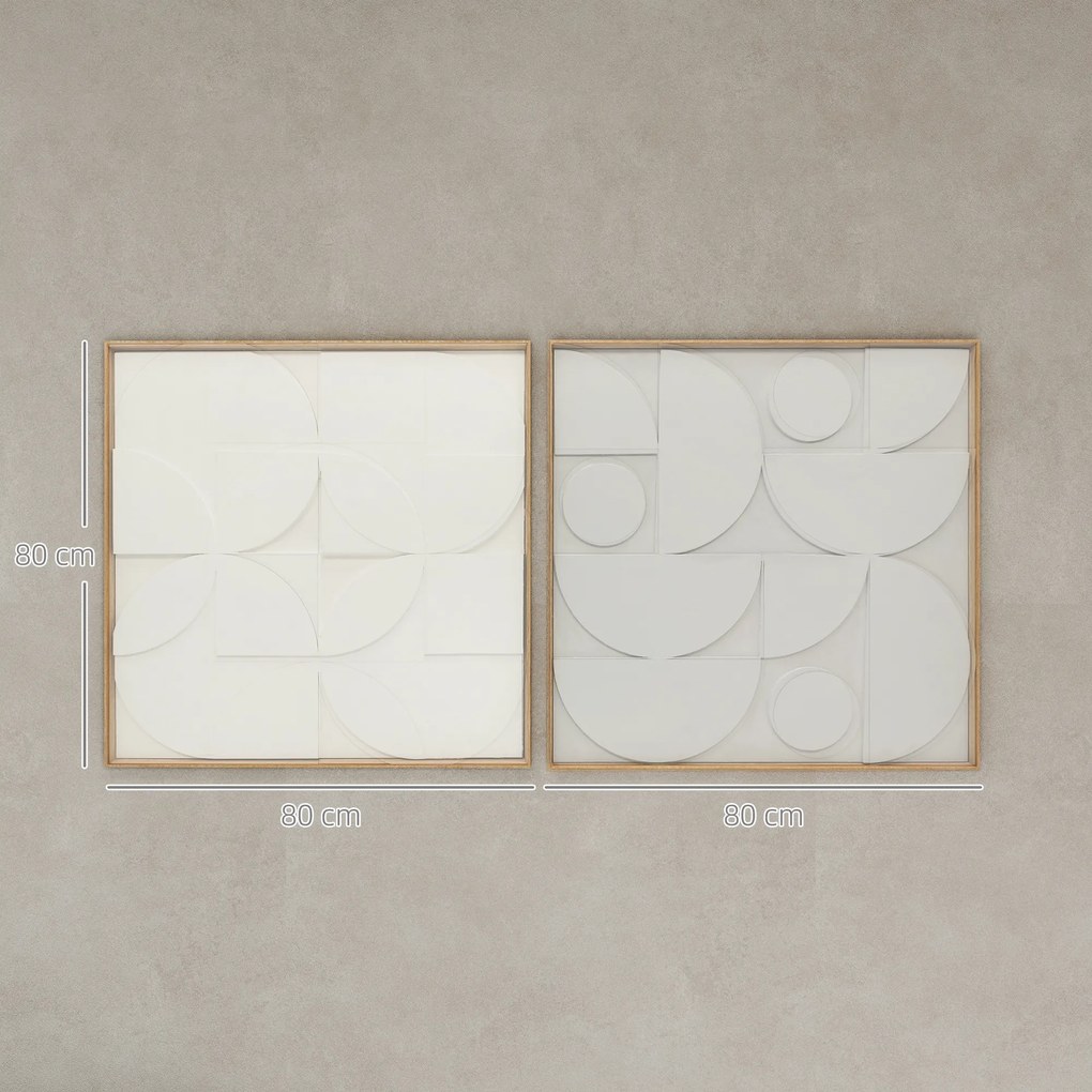 HOMCOM Dekorace stěn 3D sada 2 geometrických nástěnných dekorací Moderní nástěnná dekorace obývacího pokoje, chodby, 80 x 3,5 x 80 cm, bílá