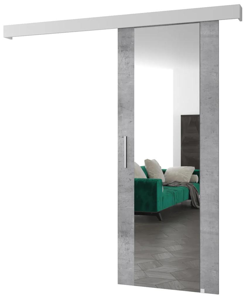 Posuvné dveře 90 cm Sharlene II (beton světlý + bílá matná + stříbrná) (se zrcadlem). 1043633