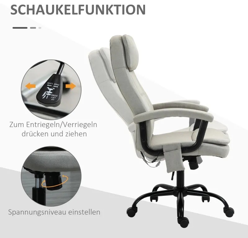 Vinsetto Masážní kancelářská výškově nastavitelná otočná židle, ergonomická, béžová 63 x 70 x 112-121 cm 921-308BG