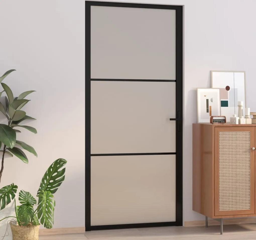 vidaXL Interiérové dveře 93 x 201,5 cm černé ESG sklo a hliník [350554] Barva: Bílá a mléčná