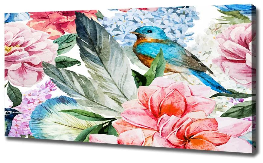 Wallmuralia Foto obraz tištěný na plátně Květiny a ptáci 120x60 cm