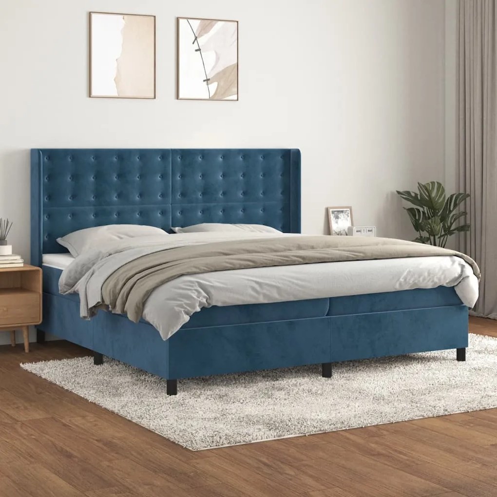 Box spring postel s matrací tmavě modrá 140x200 cm samet