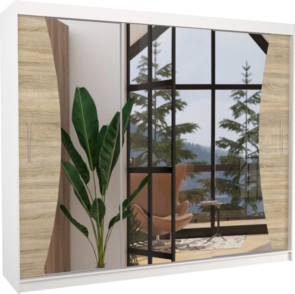 ADRK Furniture Skříň s posuvnými dveřmi a zrcadlem DIEGO 250 ADRK-SW-DIE-WS-250