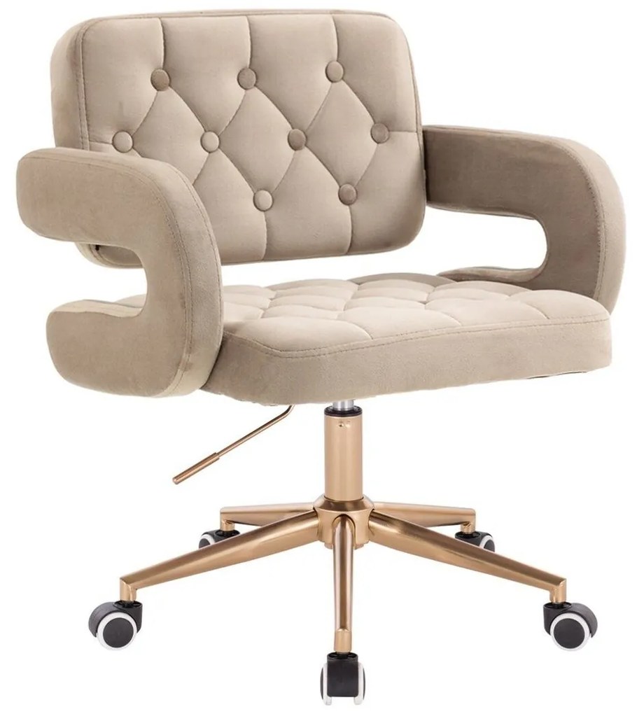LuxuryForm DESIGN Otočná židle ADRIA VELUR na zlaté podstavě s kolečky - latte