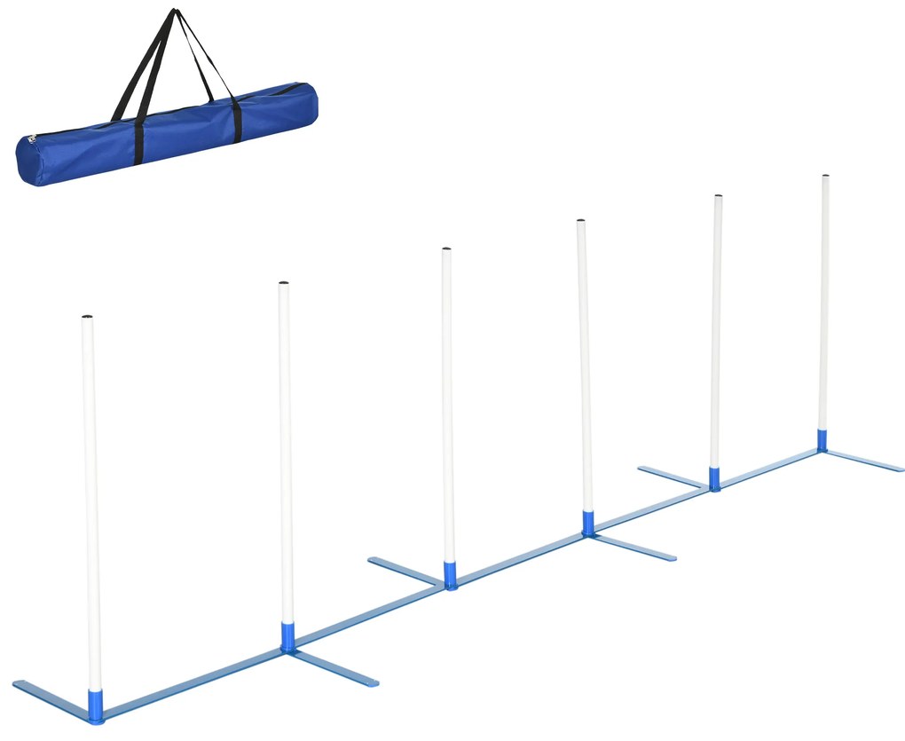 Sada pro trénink agility pro psy PawHut s pytlem z polyesteru 600D bílo modrá 305 x 60 x 94 cm pro psí sporty | Aosom.de