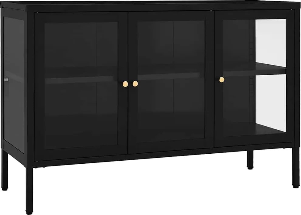 Příborník černý 105 x 35 x 70 cm ocel a sklo 336067