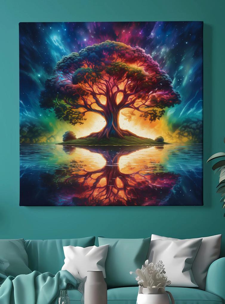 Obraz na plátně - Strom života na jezeře FeelHappy.cz Velikost obrazu: 100 x 100 cm