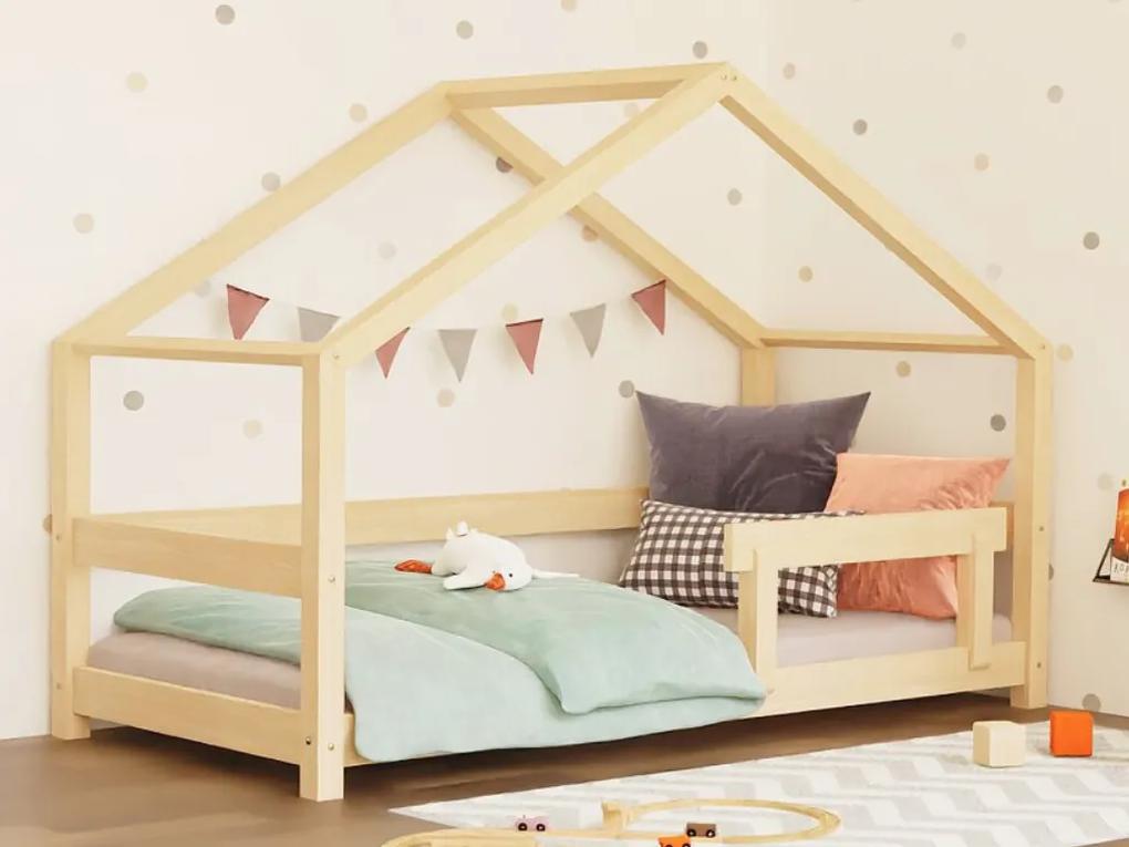 Benlemi Dětská postel domeček LUCKY se zábranou Zvolte barvu: Béžová, Zvolte rozměr: 80x160 cm, Zvolte zábranu: Se dvěma zábranami
