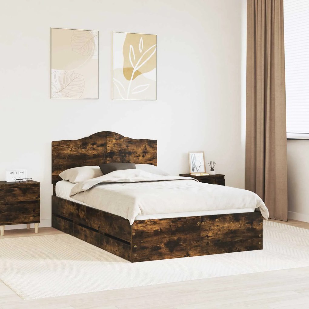 Rám postele se zásuvkou Uzený Dub 135 x 190 cm Inženýrské dřevo 3413426