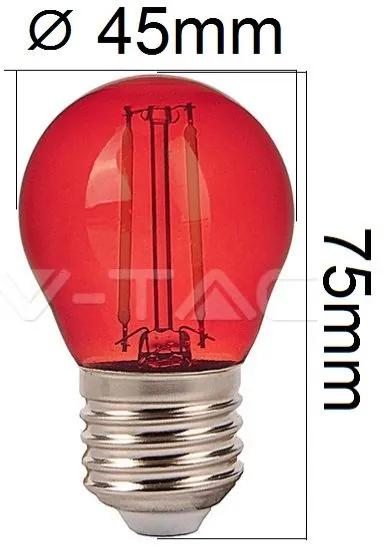 Retro barevná LED žárovka E27 2W 60lm červená, filament, ekvivalent 10W