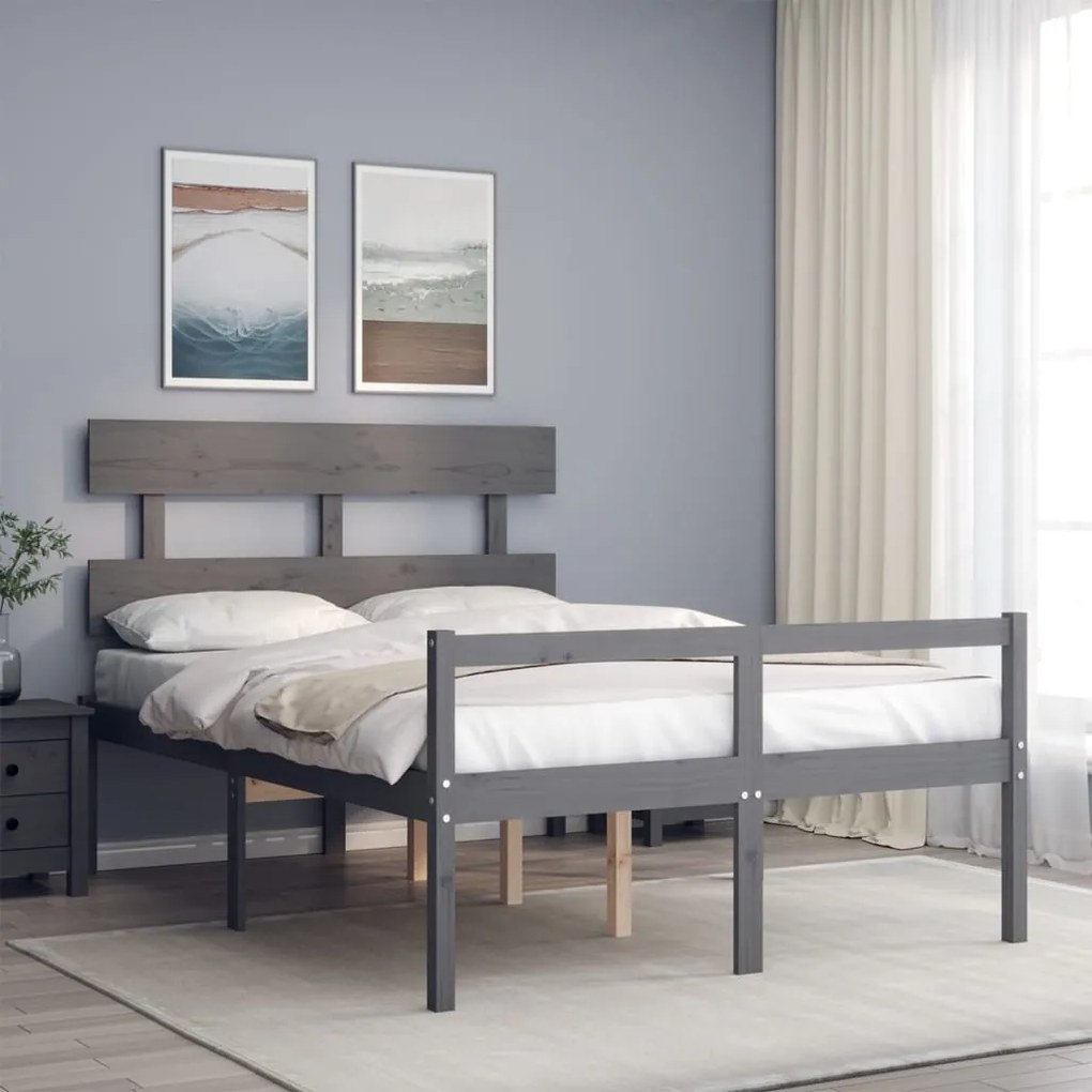 Rám postele s čelem šedý 140 x 190 cm masivní dřevo,  3195333