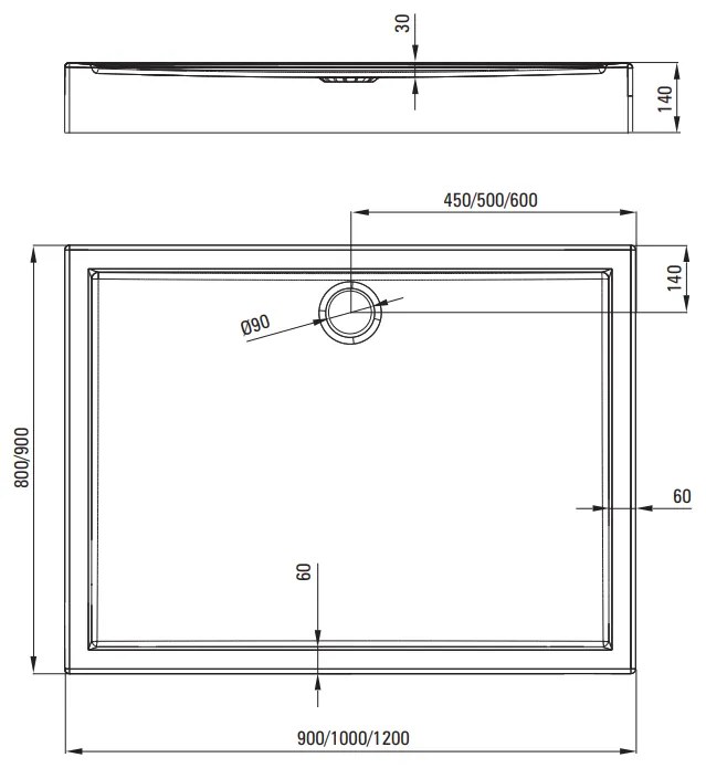 Aplomo Jasmin obdélníková sprchová vanička Rozměr vaničky: 100x90cm