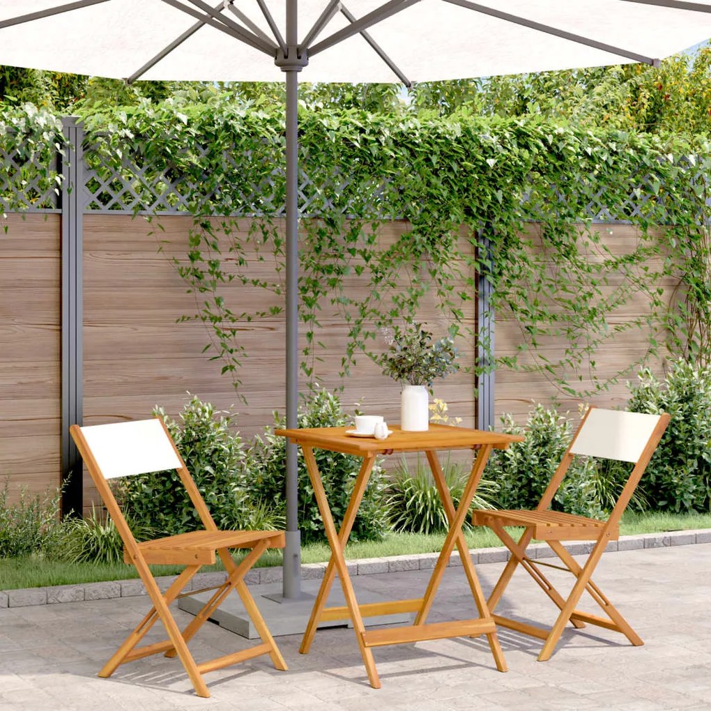 3dílný bistro set krémově bílý textil a masivní dřevo 3281760