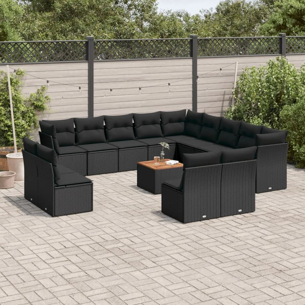14dílná zahradní sedací souprava s poduškami černá polyratan 3256265