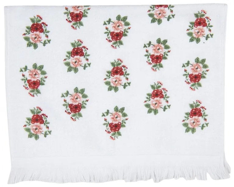 Bílý kuchyňský froté ručník s růžemi – 40x66 cm