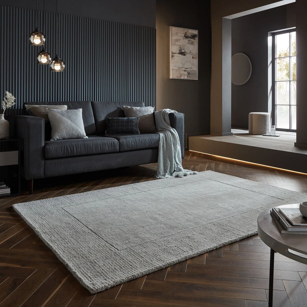 Kusový ručne tkaný koberec Tuscany Textured Wool Border Grey Marl, 200x290, šedá, obývacia izba, Flair Rugs