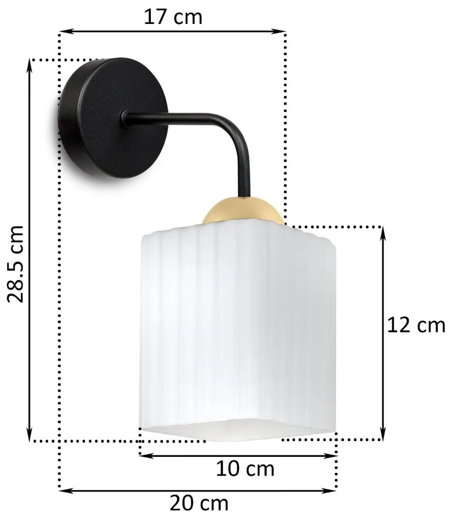 Nástěnné svítidlo Riffle Square, 1x bílé skleněné stínítko, b/g