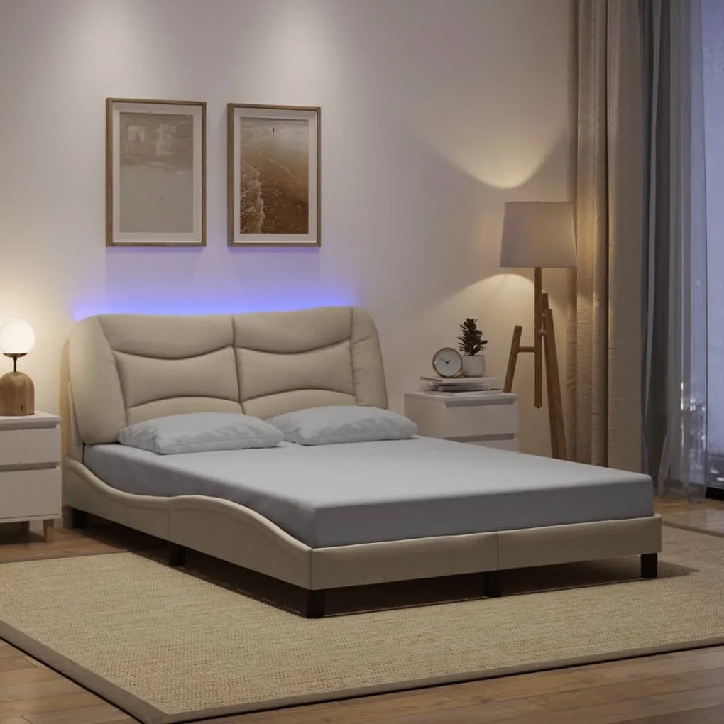 Rám postele s LED bez matrace Hvar Cream 140x200 cm Látka 3213709