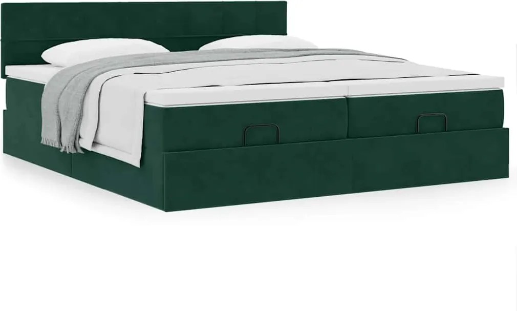 Osmanský rám postele s matrací tmavě zelená 200x200cm samet 3312083