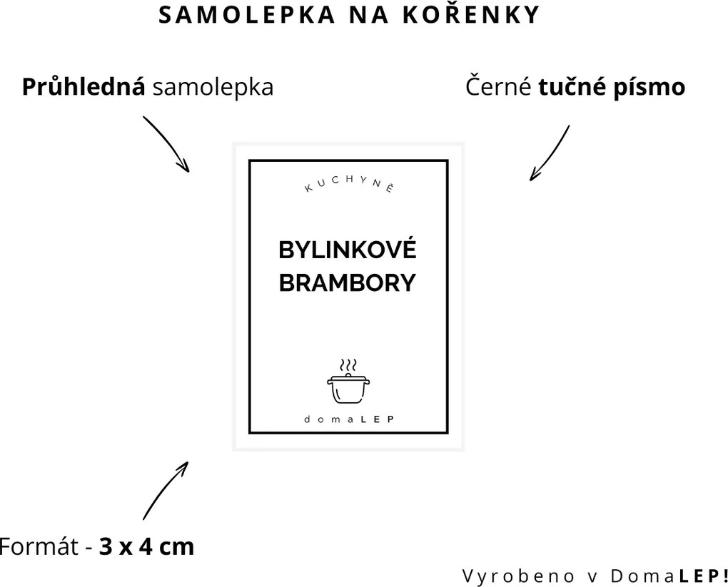 BYLINKOVÉ BRAMBORY - Samolepka na kořenky 3 x 4 cm - DomaLEP varianta: PRŮHLEDNÁ - základní písmo