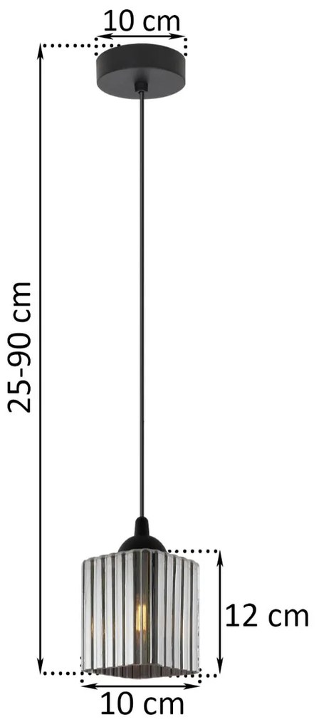 Závěsné svítidlo Riffle Square, 1x grafitové skleněné stínítko, b