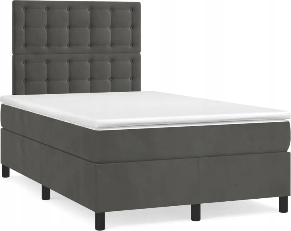 Box Spring Postel S Matrací Samet Tmavě Šedá tlačítka 120 x 190 cm