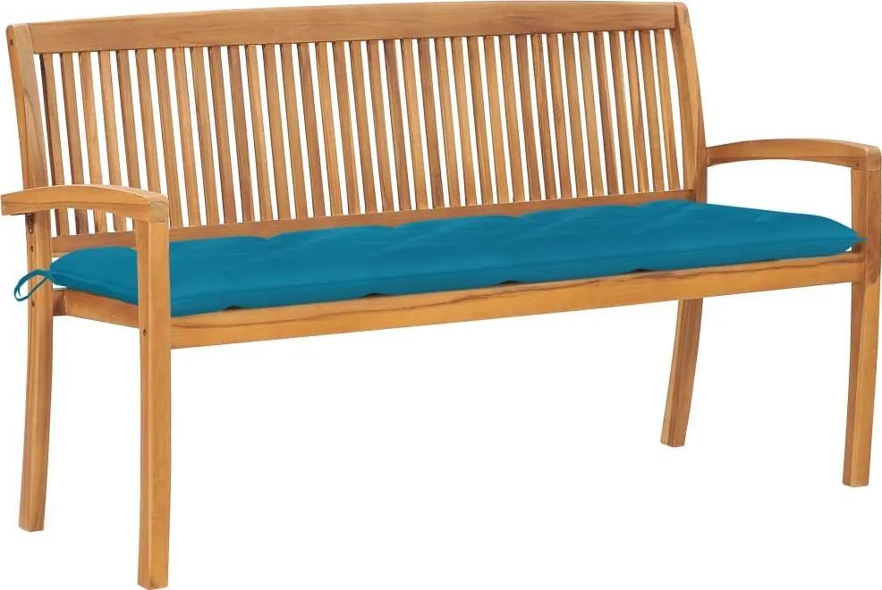vidaXL Stohovatelná zahradní lavice s poduškou 159 cm masivní teak [3063323] Barva: Modrá