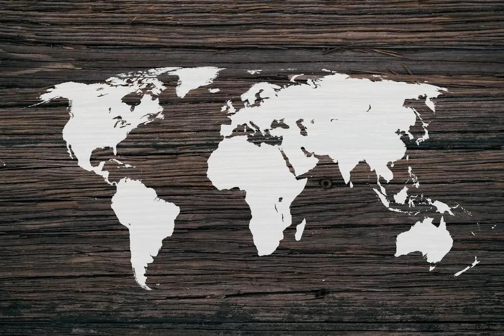 Obraz mapa světa na dřevě - 60x40 cm