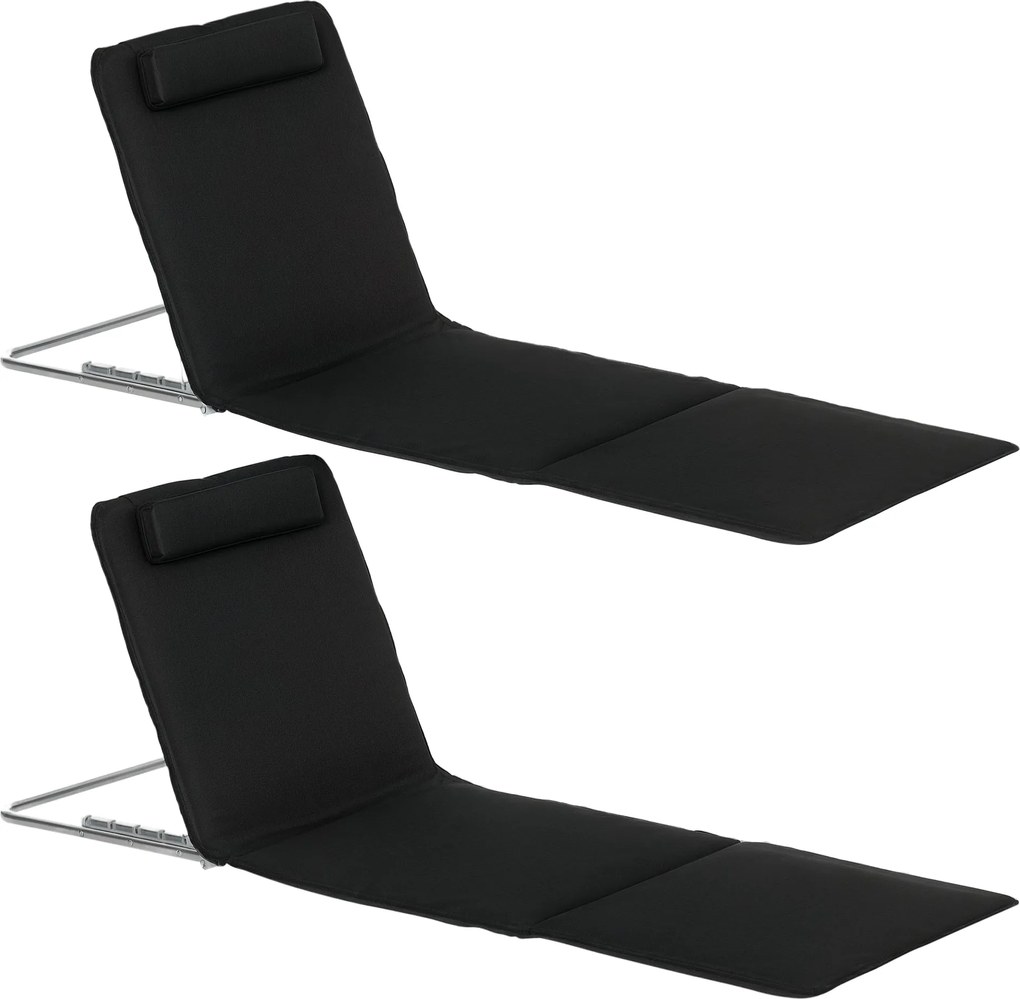 Outsunny Sada 2 Skládacích Plážových Mat s Polohovatelným Opěradlem v 5 Úrovních a Balením 134x48x33-43 cm Černá | Aosom