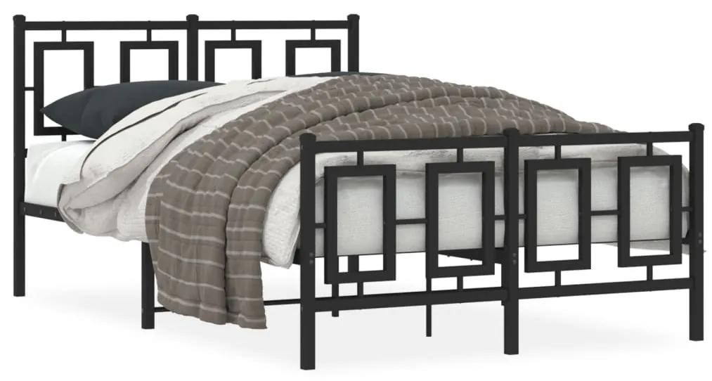 Kovový rám postele s hlavovým a nožním čelem černý 120 x 200 cm,  374257