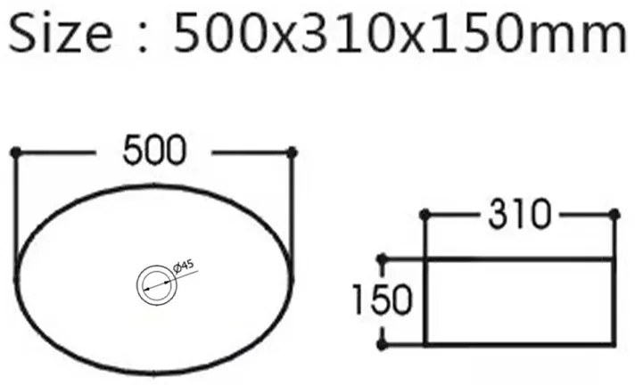 BPS-koupelny Keramické umyvadlo na desku HYD-CI-MTB-500 50x31 cm, černé matné
