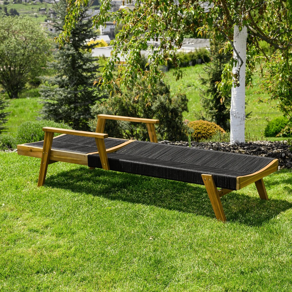 Zahradní polohovací lehátko, akáciové dřevo/černá, PALOMIS