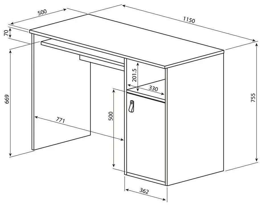 Pracovní stůl s deskou v dubovém dekoru 50x115 cm Oxford – TemaHome