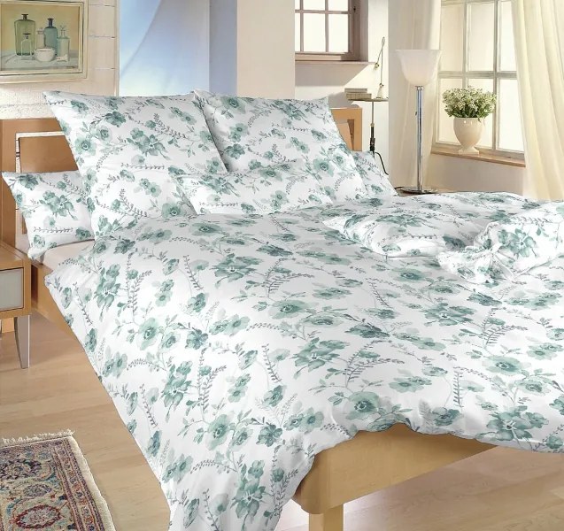 Dadka Povlak na polštář krep Kvítí mentolové na bíém  Povlak na polštář krep Kvítí mentolové na bílém 70x90 cm