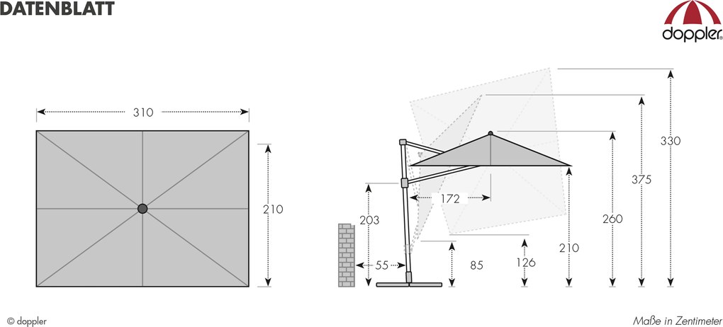Doppler ACTIVE 310 x 210 cm - moderní slunečník s boční nohou - 2. jakost (S301)