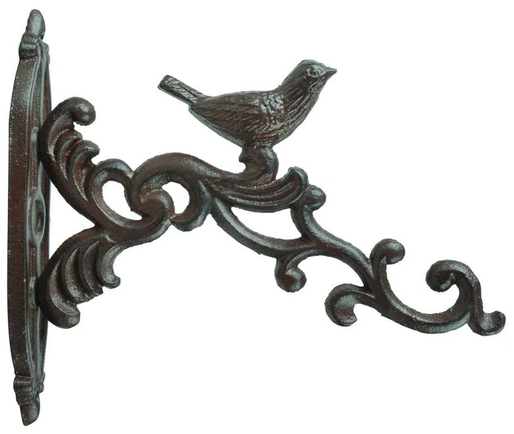 Litinový držák na květináč Bird, 5x21,5 cm, hnědá