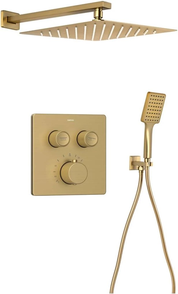 Sapho Smart Select - Sprchový set s termostatem pod omítku, s tělesem, 30x30 cm, matná zlatá RP042GB-01