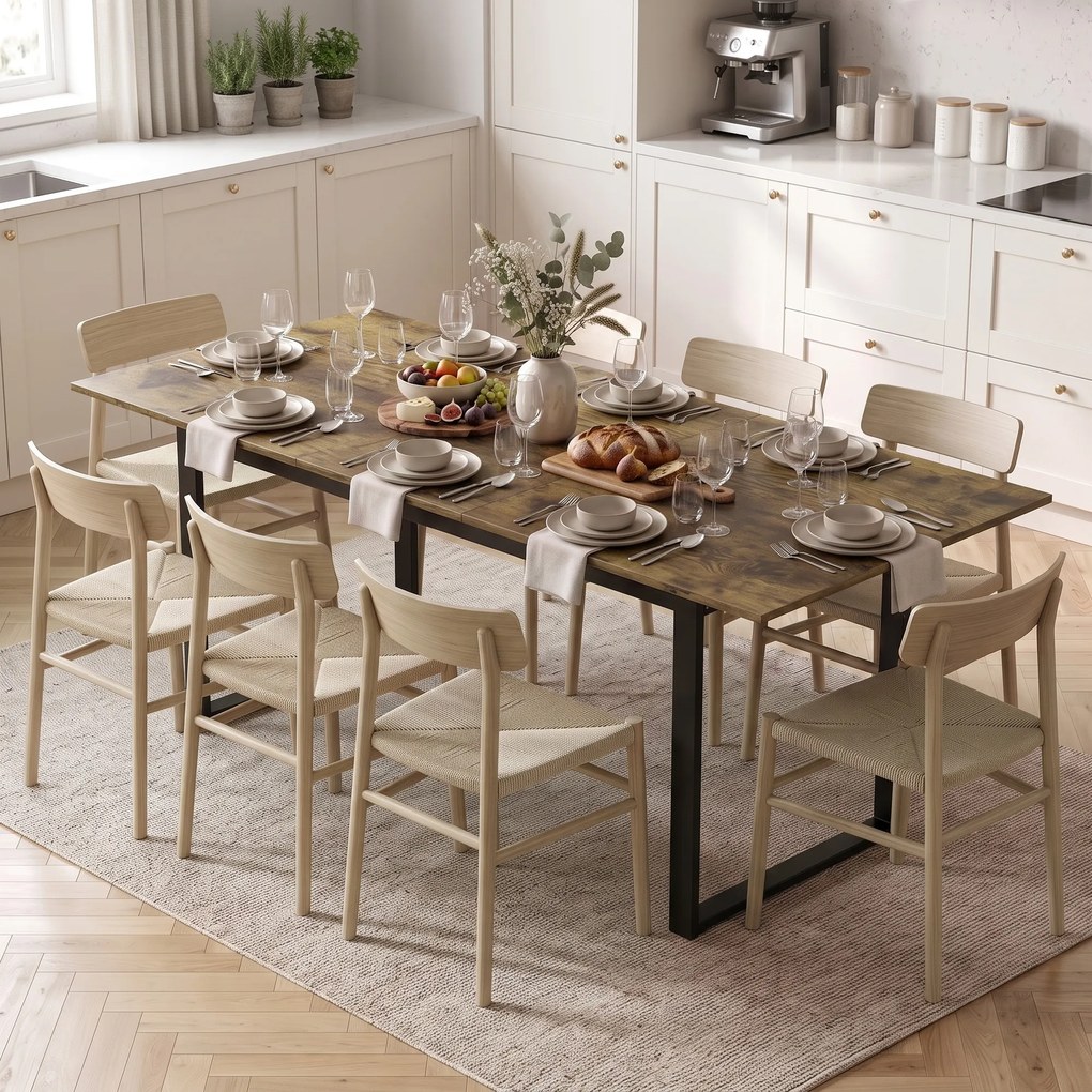 HOMCOM Rozkládací jídelní stůl 140-180 cm pro 6-8 osob, obdélníkový v industriálním designu s ocelovým rámem, optika tygřího dřeva