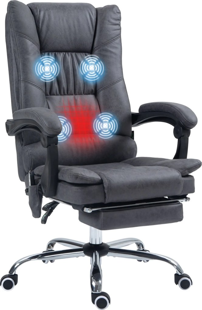 Vinsetto Kancelářská Židle s Vzduchovým Masážním Ergonomickým Designem, S Hřejivým Bederním Polštářem, Funkcí Nákledu, Opěrkou na Nohy, Výškově Nastav