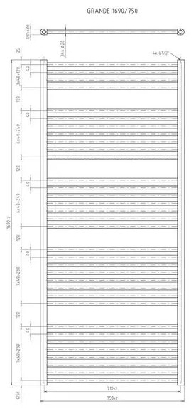 EBS GRANDE G75169RBSP Radiátor 75x169 rovný, středové připojení, černý samet S_G75169RBSP