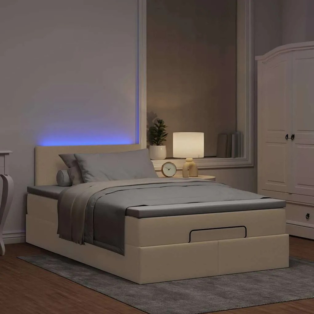 Otomanská postel s matrací & LEDs krémová 120x190cm látka 3312213