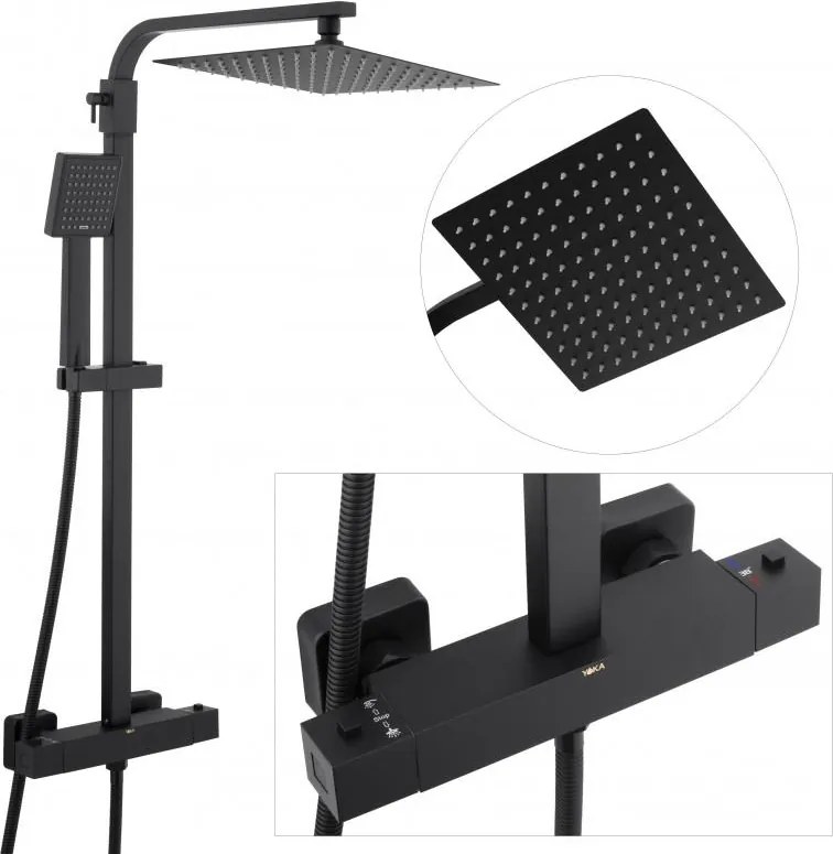 Erga Goba, sprchová souprava s termostatickou baterií a dešťovou hlavicí 25x25cm, černá matná, ERG-YKA-BP.GOBA-THERM-25-BLK
